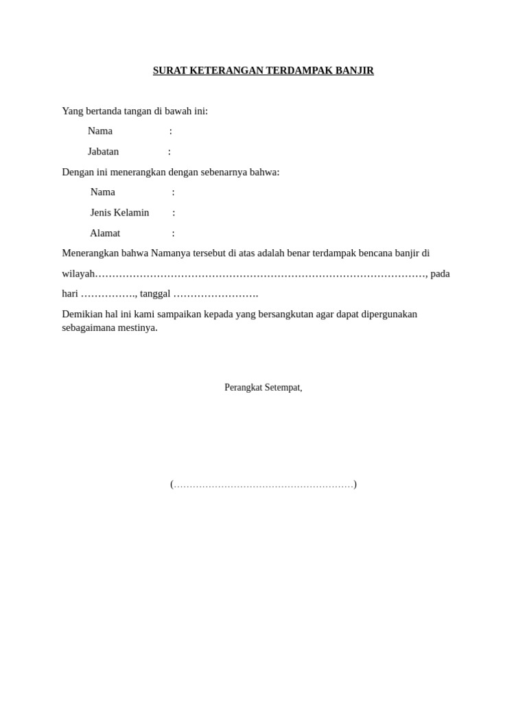 Surat Keterangan Terdampak Banjir | PDF