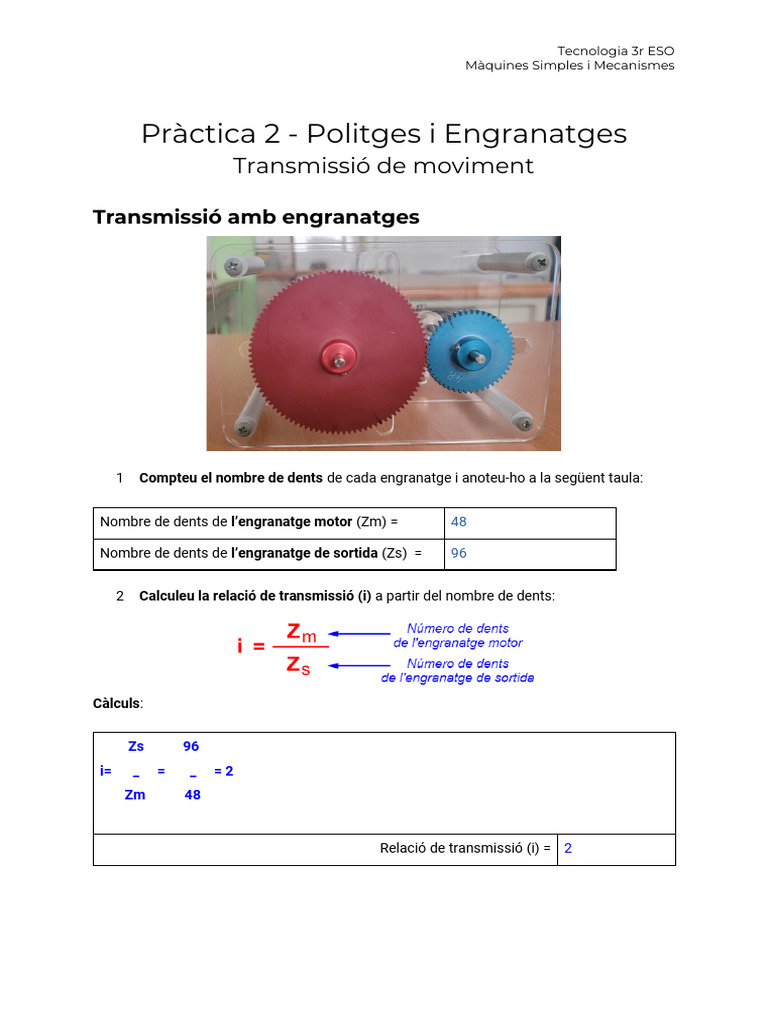 CLÀUDIA P-Pràctica 2 (Taller) - Politges I Engranatges | PDF