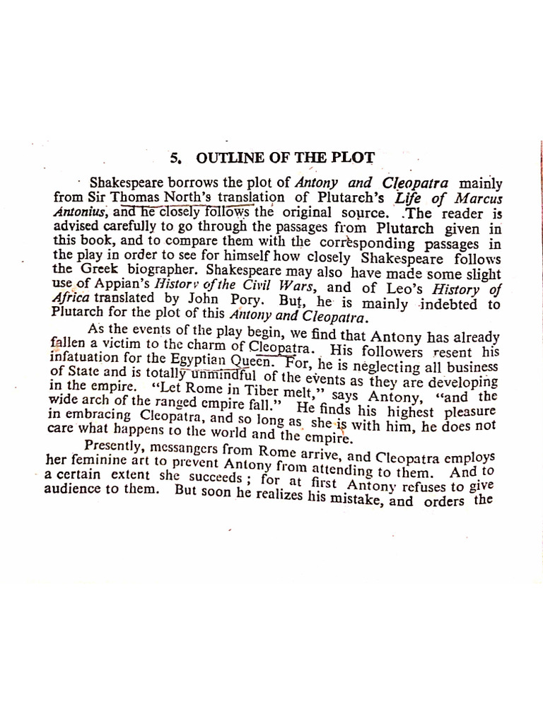 Antony and Cleopatra's Outline Summary | PDF