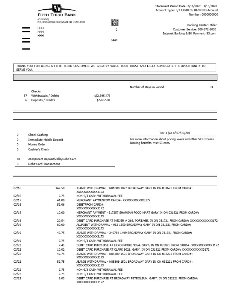 Fifth Third Bank Account Statement | PDF | Credit Card | Banks