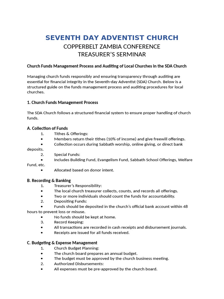 Church Funds Management Process and Auditing of Local Churches in The ...