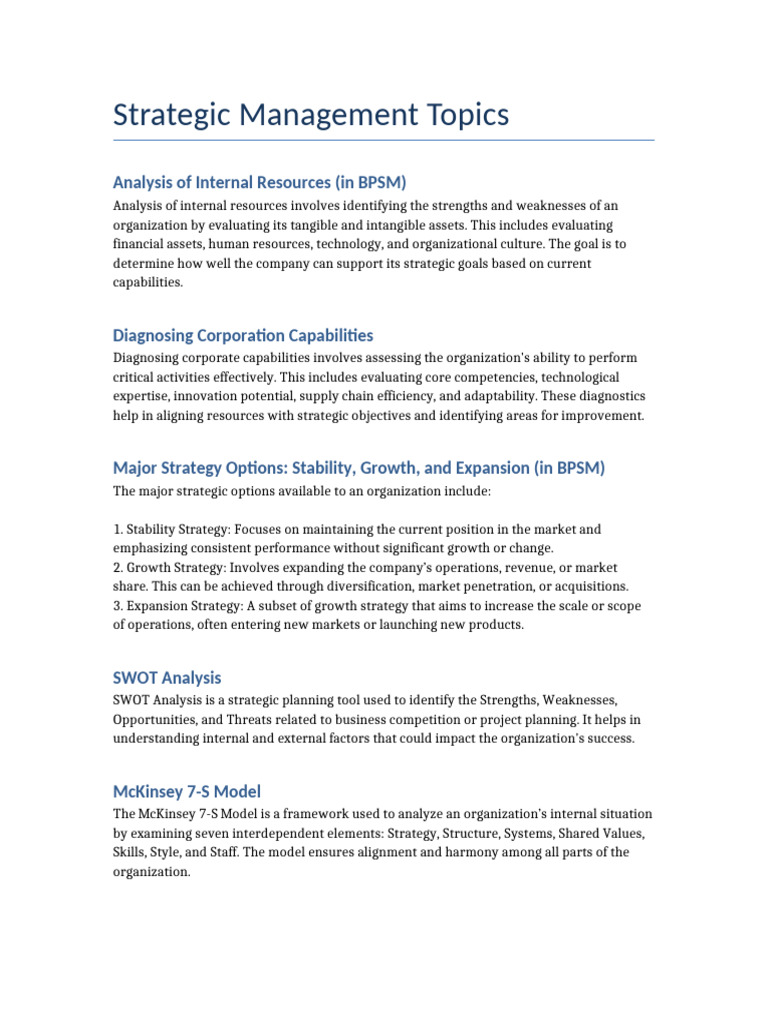 Strategic Management Frameworks Overview | PDF | Strategic Management ...