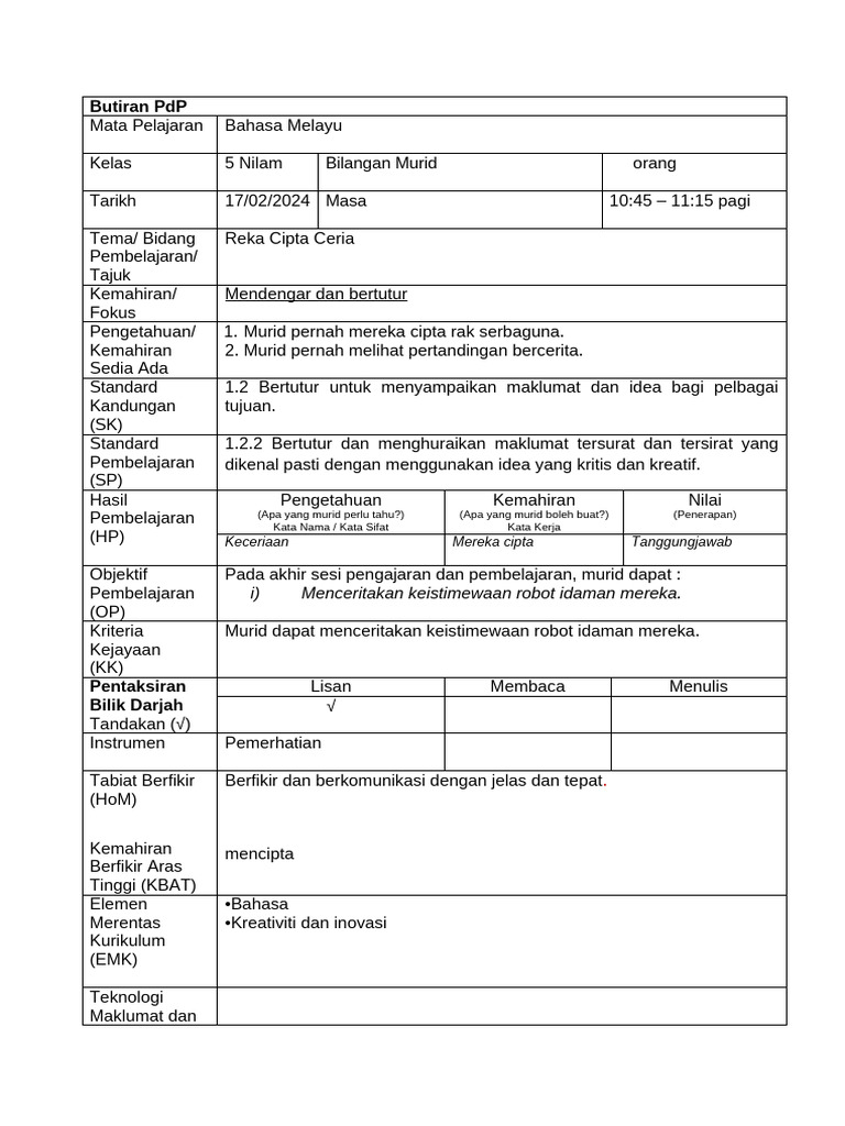 RPH BM M1 17 Feb 5 Nilam | PDF