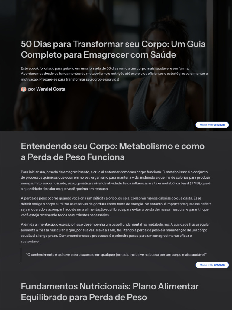 50 Dias para Transformar Seu Corpo Um Guia Completo para Emagrecer Com Saude | PDF | Corpo ...