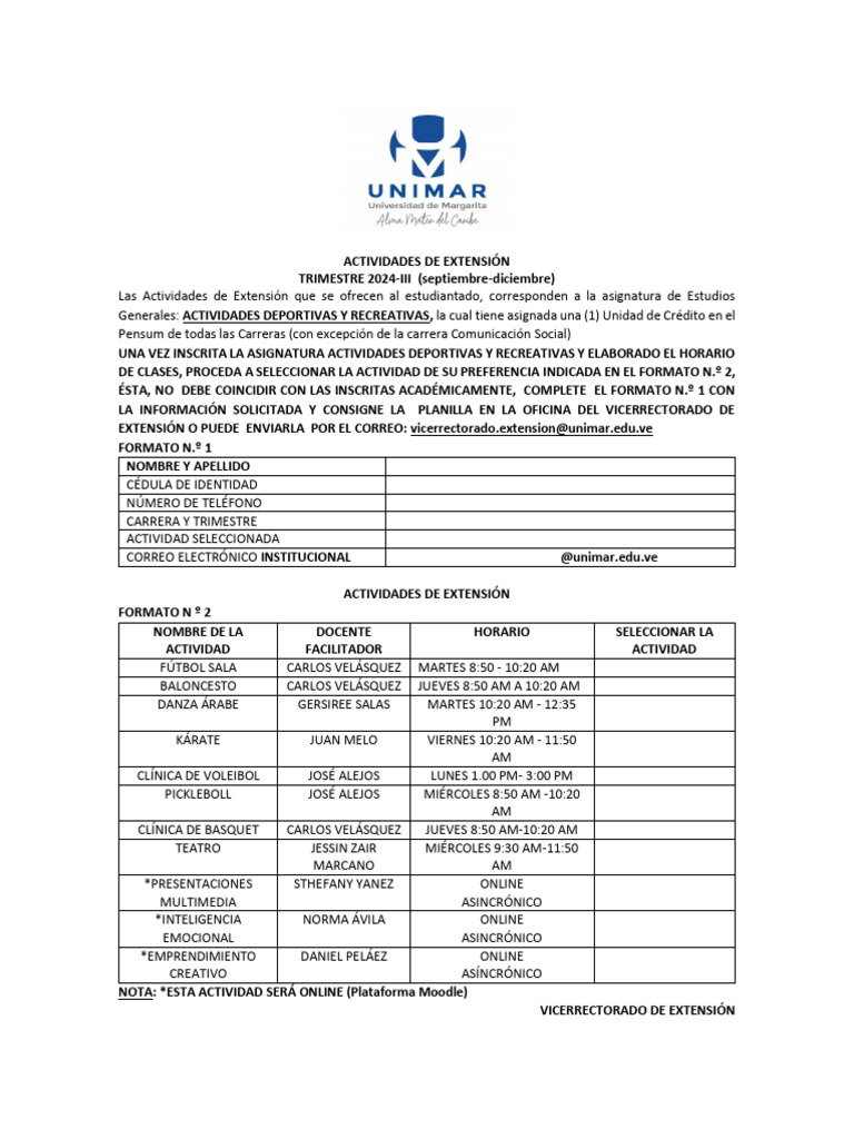 Actividades Extension | PDF