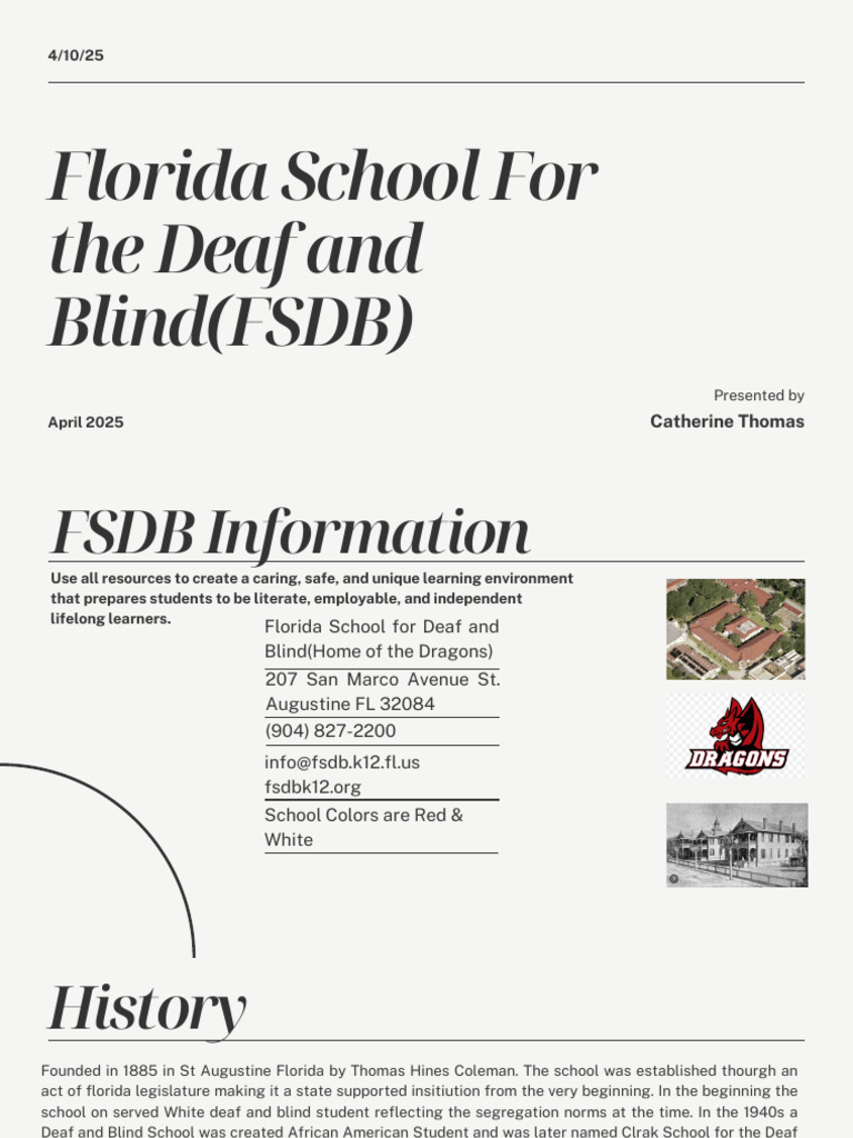 Florida School for Deaf and Blind Overview | PDF