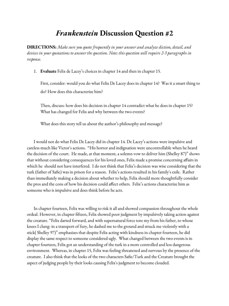 Catherine Thomas - Frankenstein Discussion Question 2 - 15104042 | PDF ...