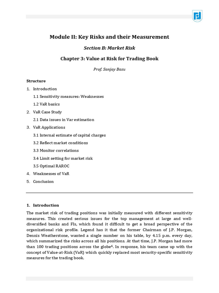 CH 3 - Value at Risk in Market Portfolio Revised | PDF | Value At Risk | Financial Risk