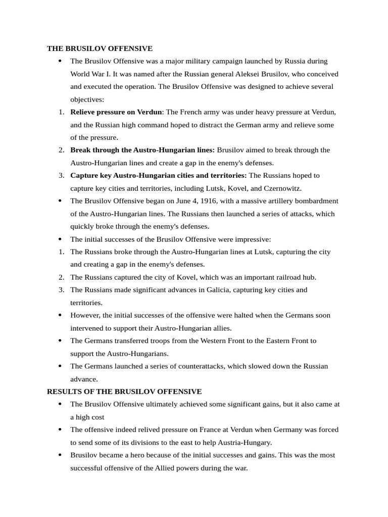 Unit 18 - Brusilov Offensive | PDF | Battles Of World War I | Theatres ...