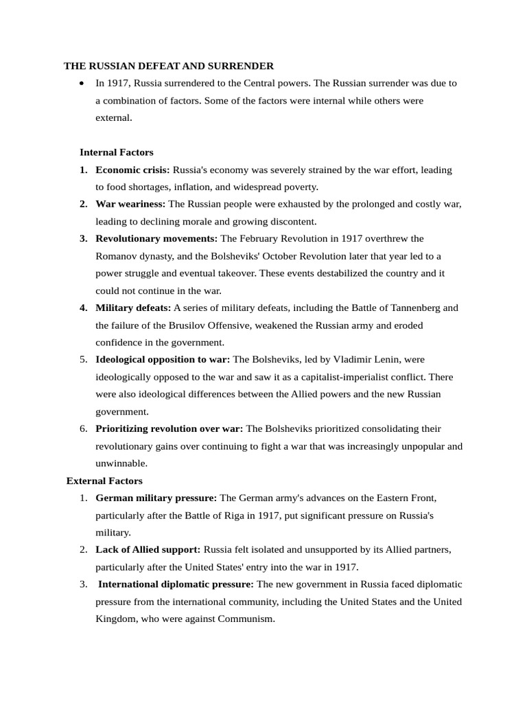 Unit 19 - The Russian Defeat and Surrender | PDF | World War I ...