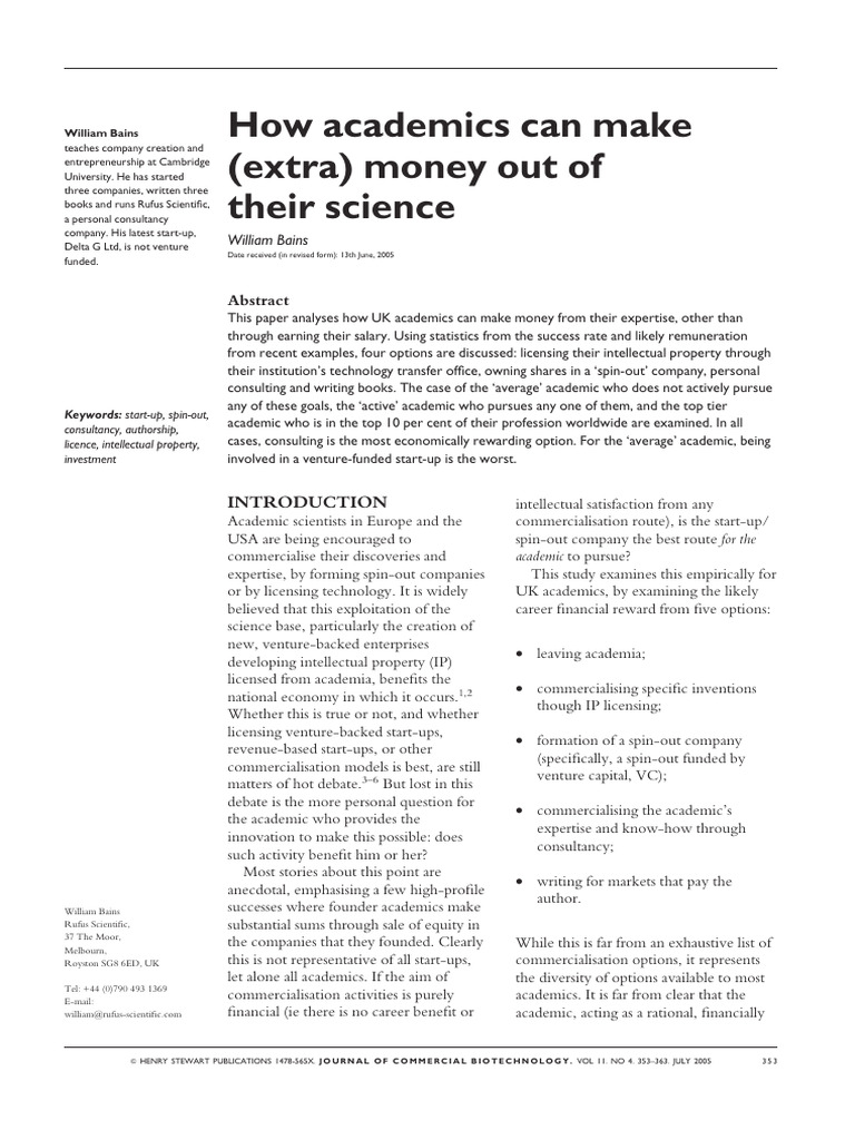 How Academics Can Make Money | PDF | Startup Company | Small Business ...