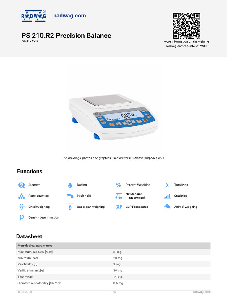 RADWAG - Data - Sheet - Ps 210 r2 Precision Balance | PDF | Power ...