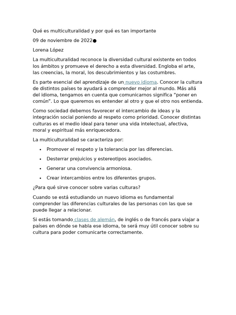 Qué es multiculturalidad y por qué es tan importante | PDF