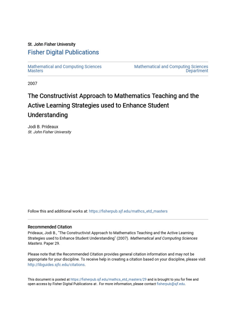 The Constructivist Approach to Mathematics Teaching and the Activ | PDF | Constructivism ...