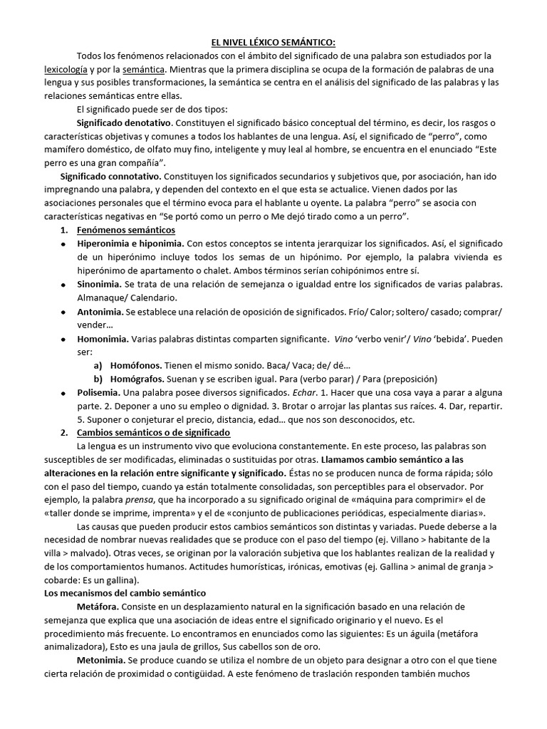 EL NIVEL LÉXICO SEMÁNTICO - 1bach | PDF | Palabra | Semiótica