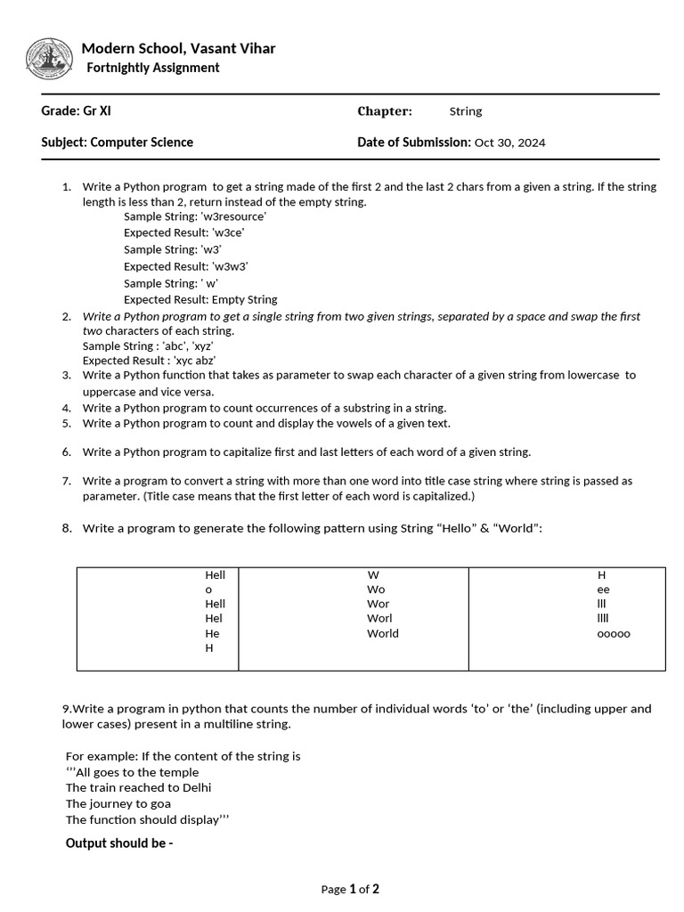 Assignment CS GR XI - String 2 | PDF | String (Computer Science) | Letter Case
