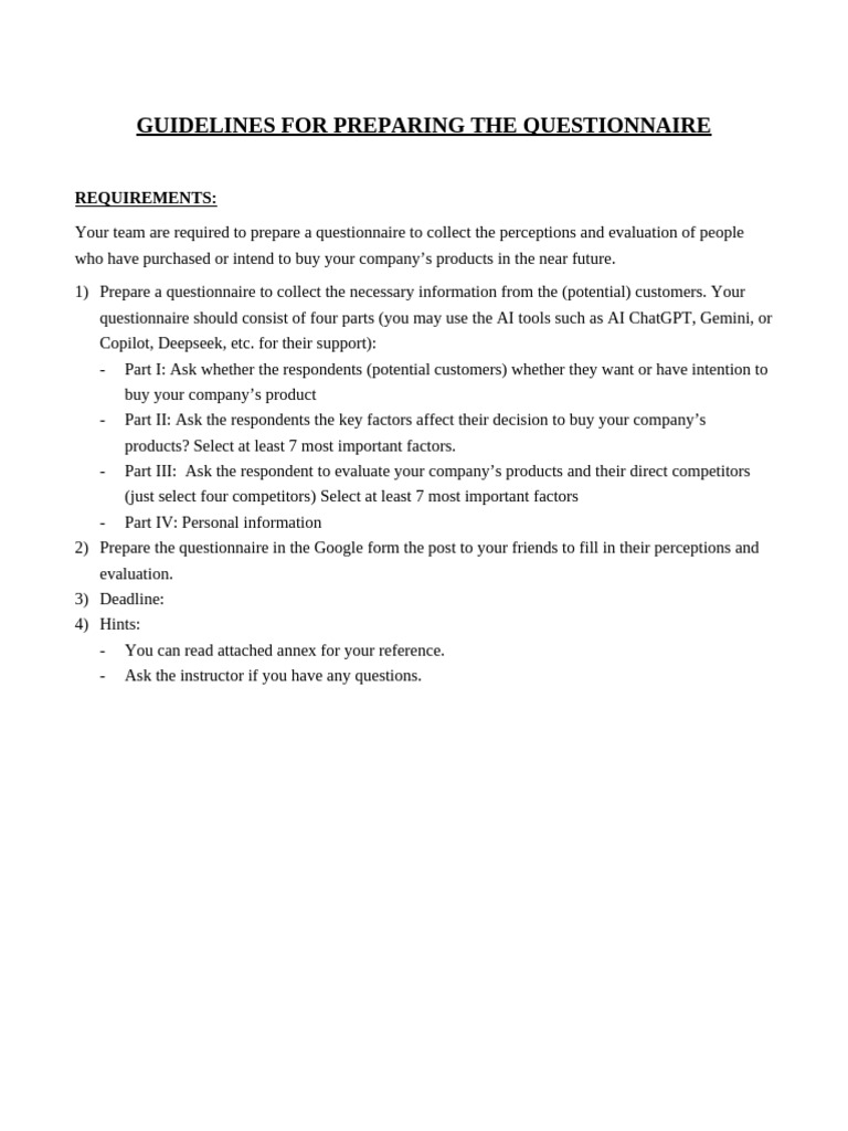 Guideline To Prepare The Questionnaire - Revised 20.4.2025 | PDF ...