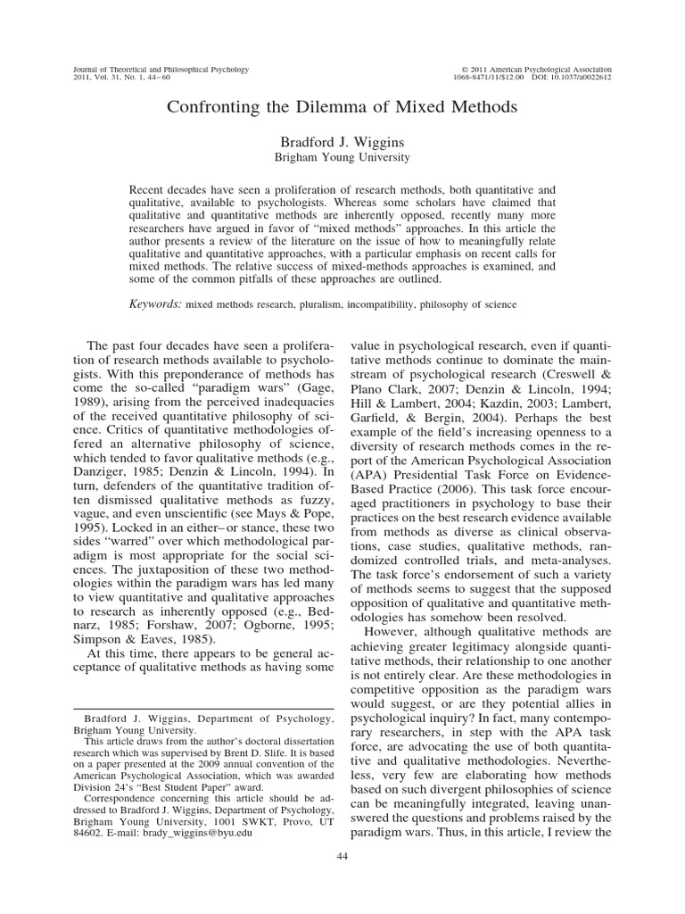 Confronting The Dilemma of Mixed Methods | PDF | Methodology | Qualitative Research