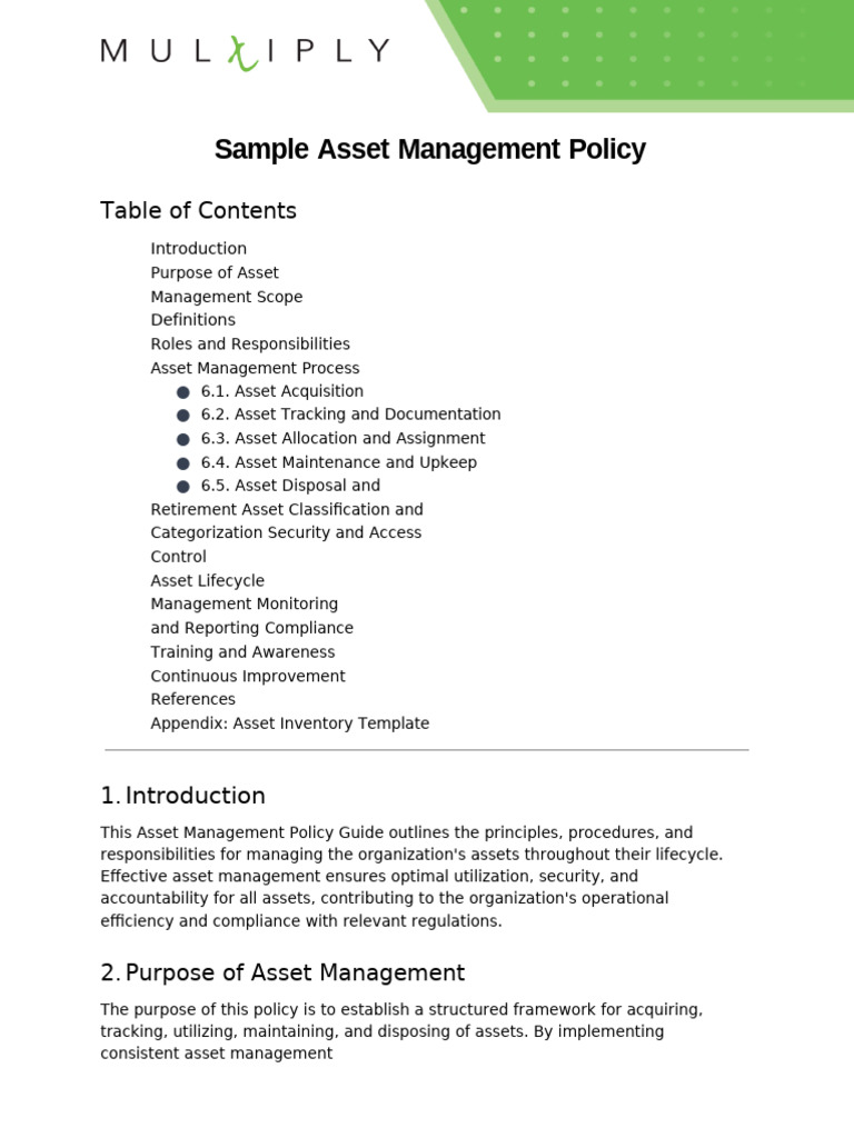 Asset Management Policy Guide | PDF | Asset Management | Regulatory ...