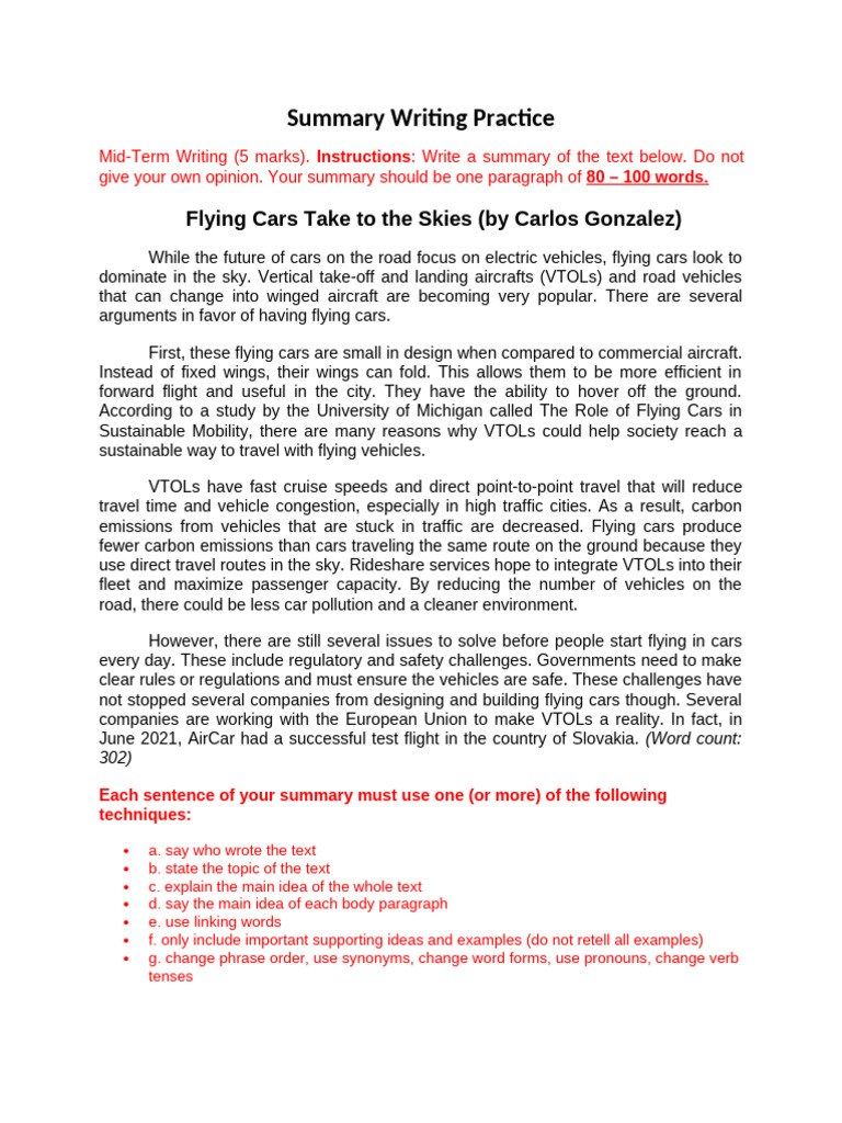 Summary Writing Practice - VTOLs | PDF | Car | Vehicles