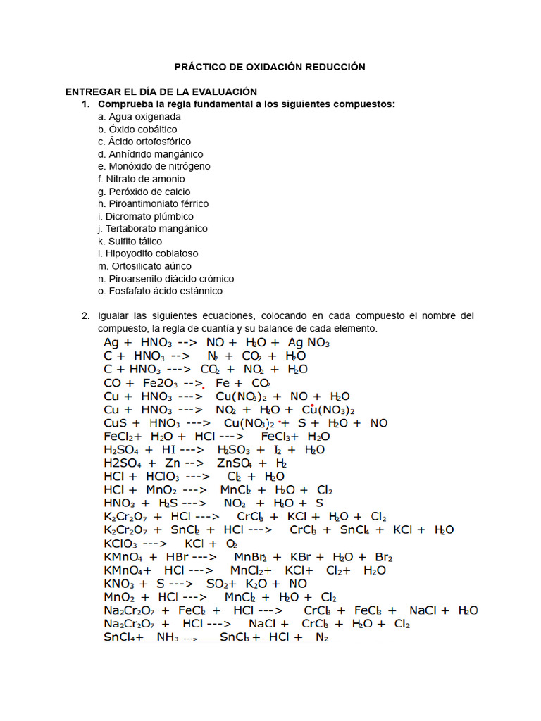 Pr-Ctico de Oxidaci-N Reducci-N 2025 | PDF