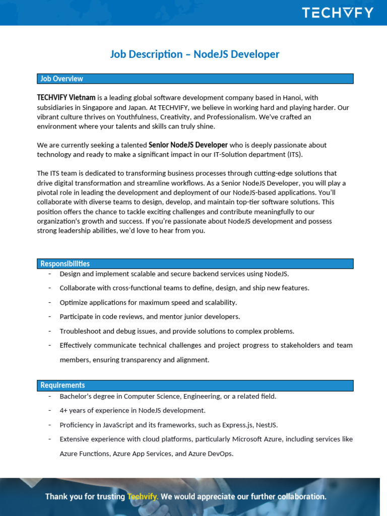 TVF_JD_NodeJS Developer_ITS | PDF | Computing | Information Technology