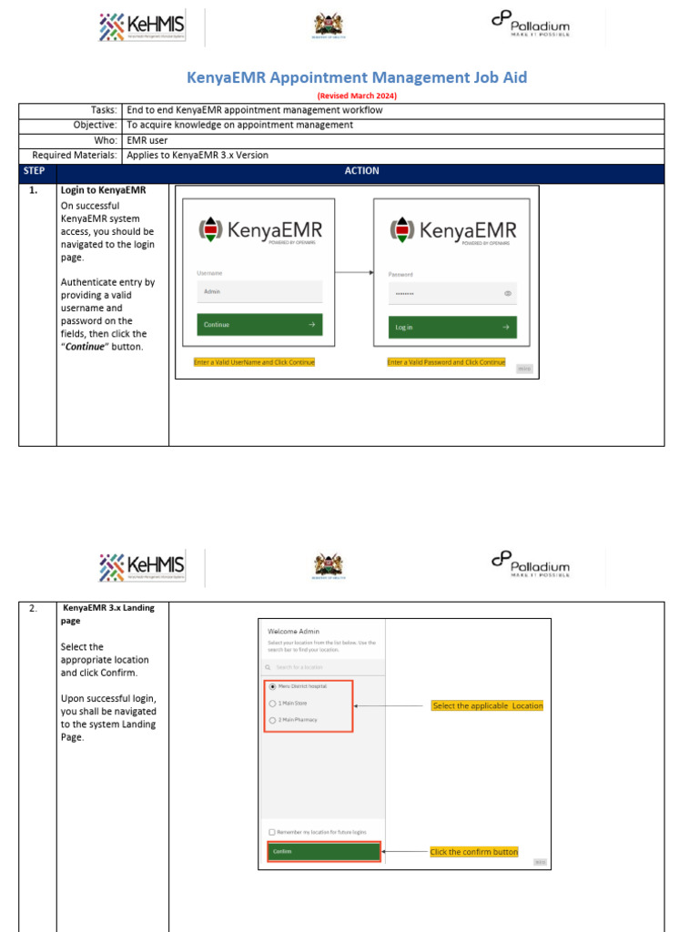 SOP - KenyaEMR - Appointment Management March 2024 Final 1 | PDF | User (Computing) | Button ...