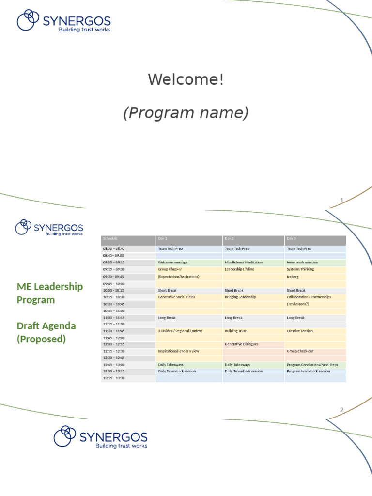 ME Leadership Program Draft Agenda | PDF | Leadership | Social Capital