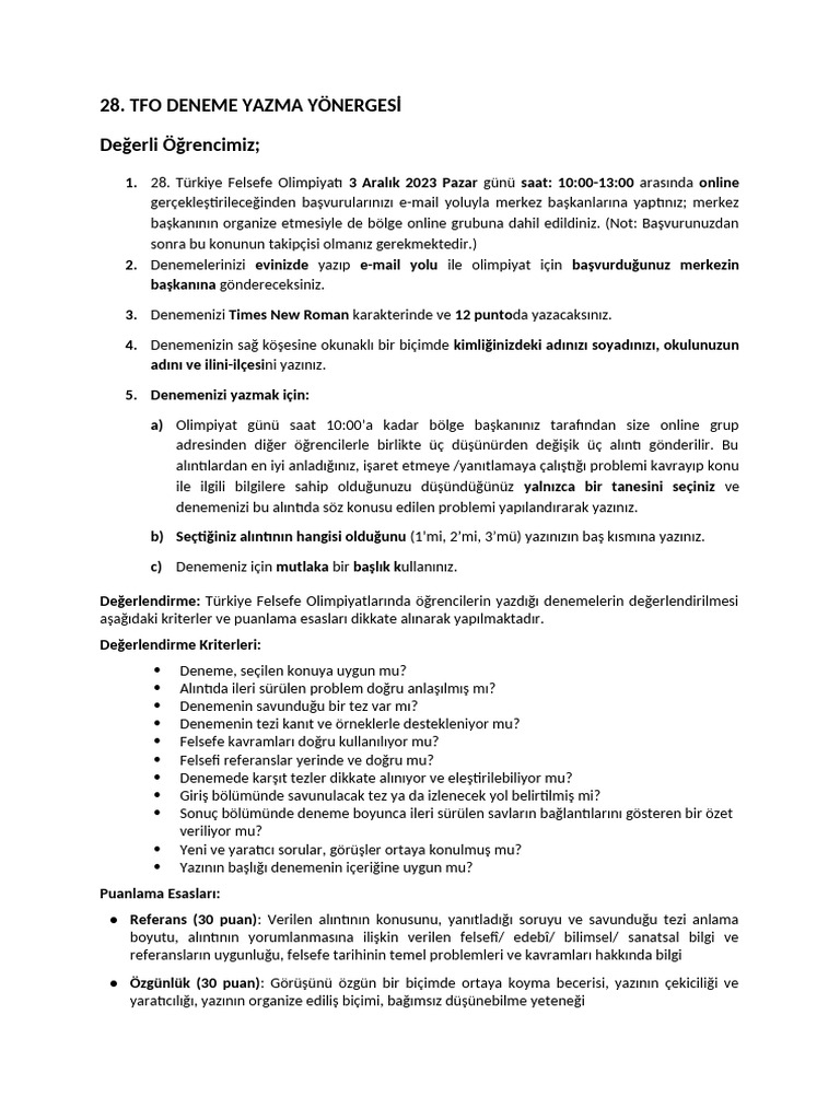 28.TFO Yarışmacılara gönderilecek yönerge | PDF