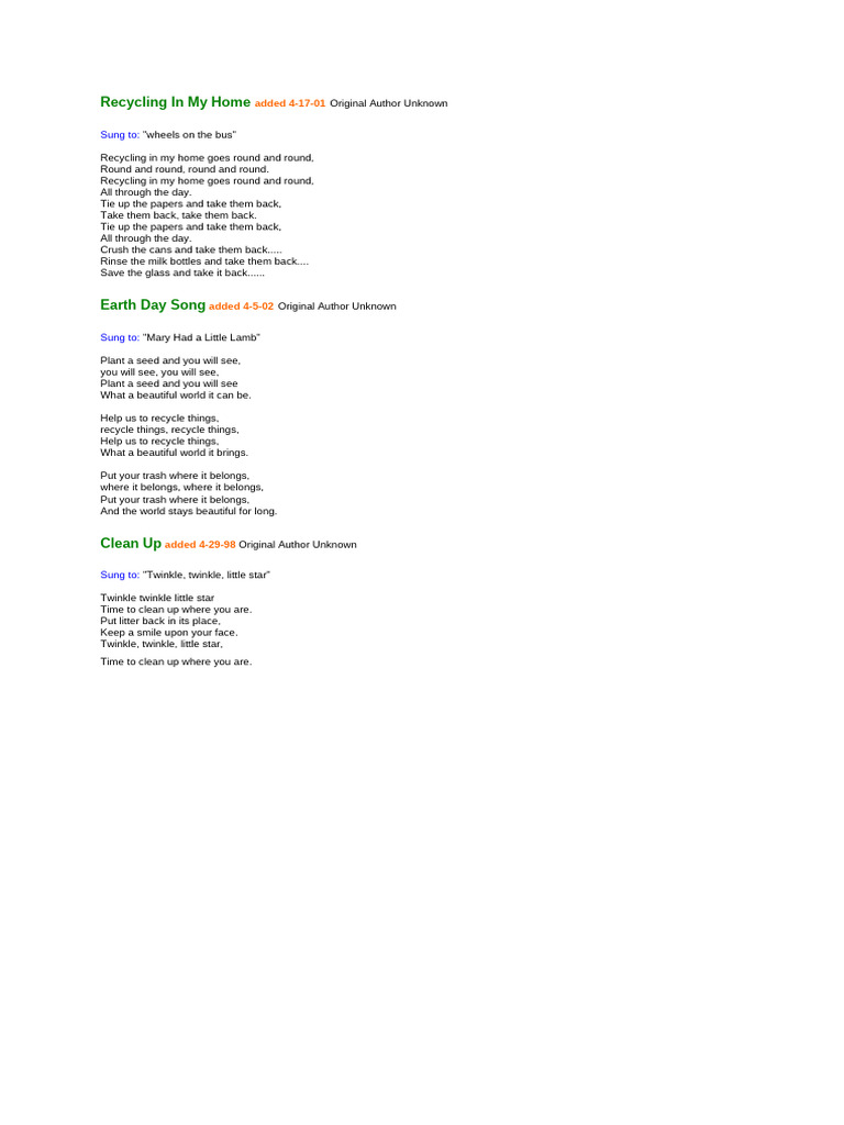 Earth Day Songs 2 | PDF