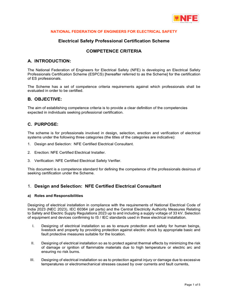 Electrical Safety Certification Criteria | PDF | Electrical Wiring | Safety