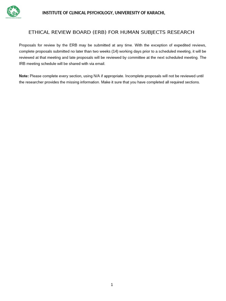 ICP- ERB APPLICATION.docx | PDF | Mental Disorder | Consent