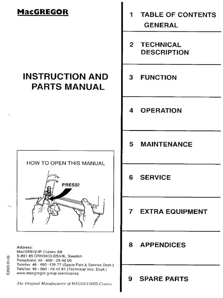 Macgregor Hose Handling Crane Instruction & Part Manual | PDF