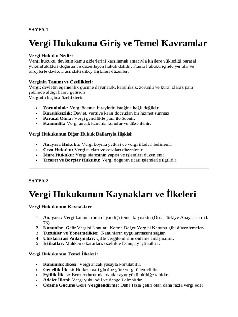 Vergi Hukukuna Giriş Ve Temel Kavramlar | PDF