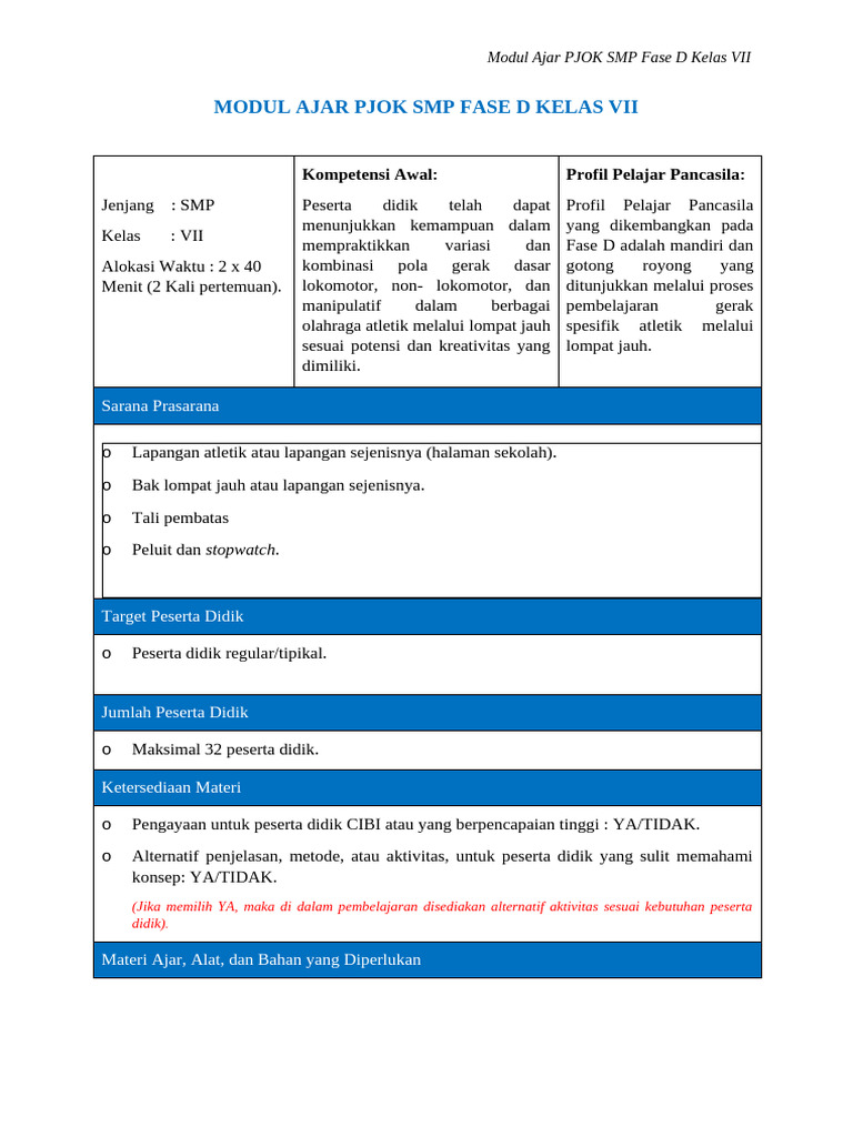 7 Modul Ajar Lompat Jauh - SMP Vii - 30!11!2021 | PDF