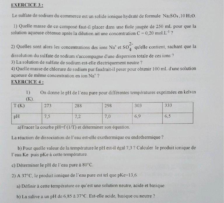 Exercice de Chimie Tle S2 | PDF