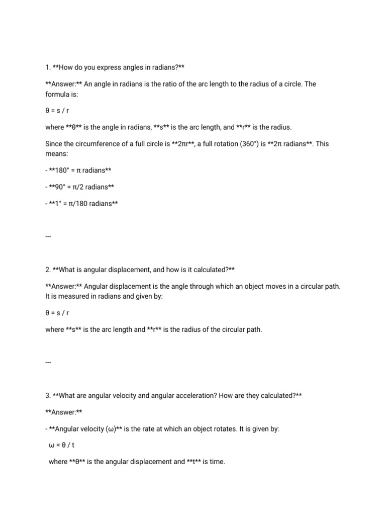 Unit # 4 1st Year Physics | PDF | Rotation Around A Fixed Axis | Angle