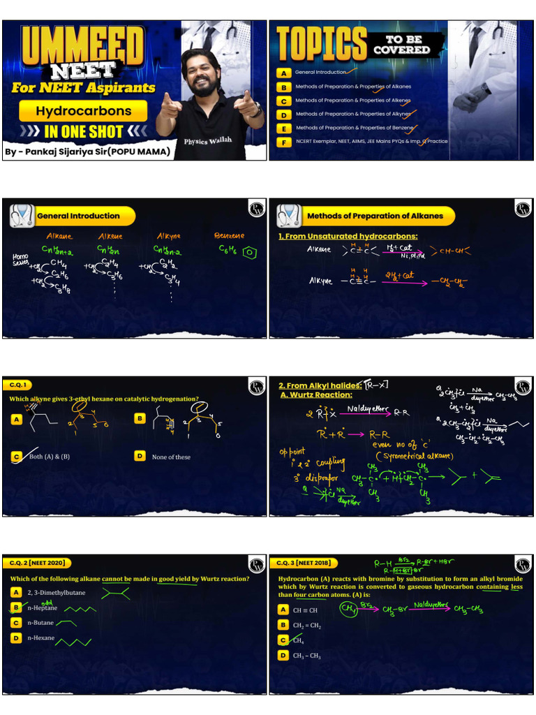 Hydrocarbon (One Shot) - Class Notes - Ummeed NEET 2025 | PDF