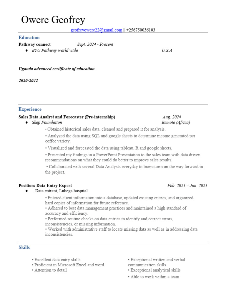 Owere Geofrey Resumé | PDF