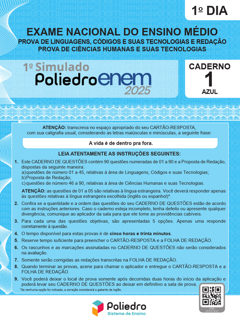 1º Simulado Enem 2025 - 1º Dia - Prova | PDF