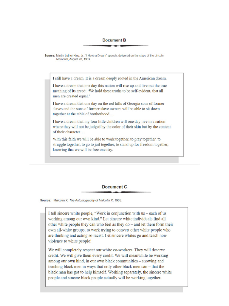MLK & Malcolm X DBQ Documents B - K | PDF