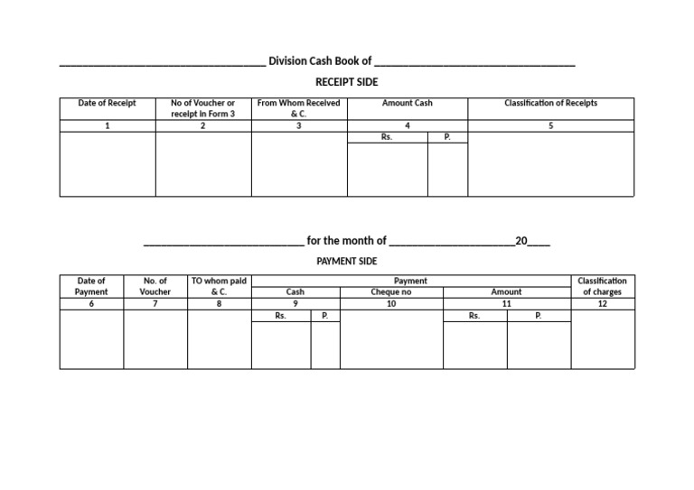 Manual Cash Book Format Template | PDF
