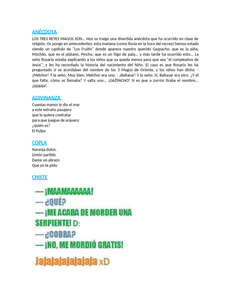 1 Anecdota 1 Adivinanza 1 Copla 1 Chiste 1 Mito | PDF