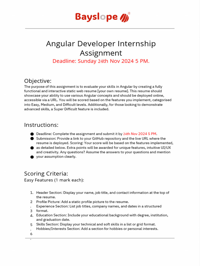 Angular Developer Internship Assignment | PDF | World Wide Web | Internet & Web