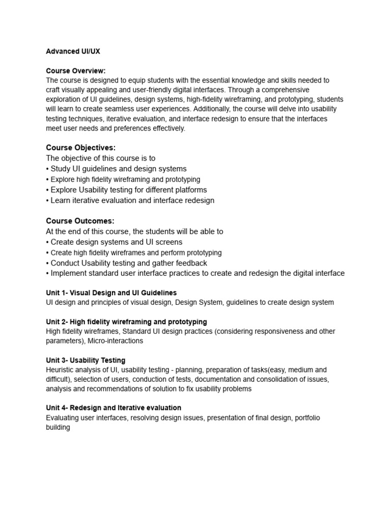Advanced UI/UX Course Expectations | PDF
