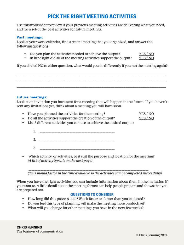Plan Your Meeting Activities | PDF