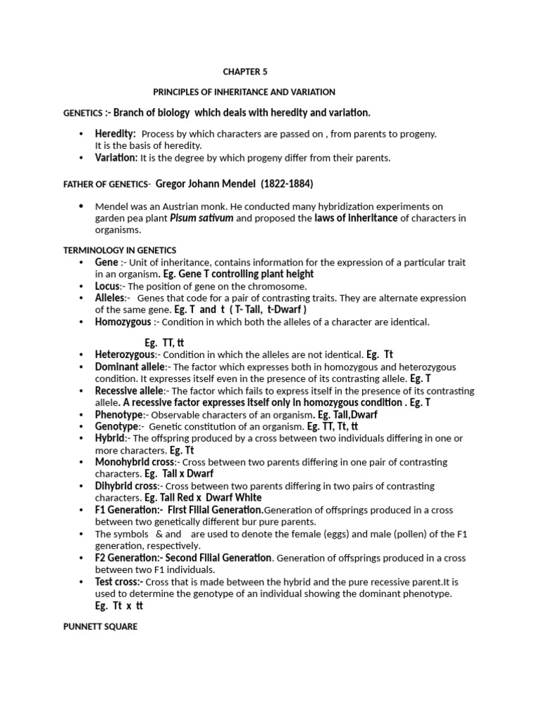 Principles of inheritance notes Part 1 (1) | PDF | Dominance (Genetics ...