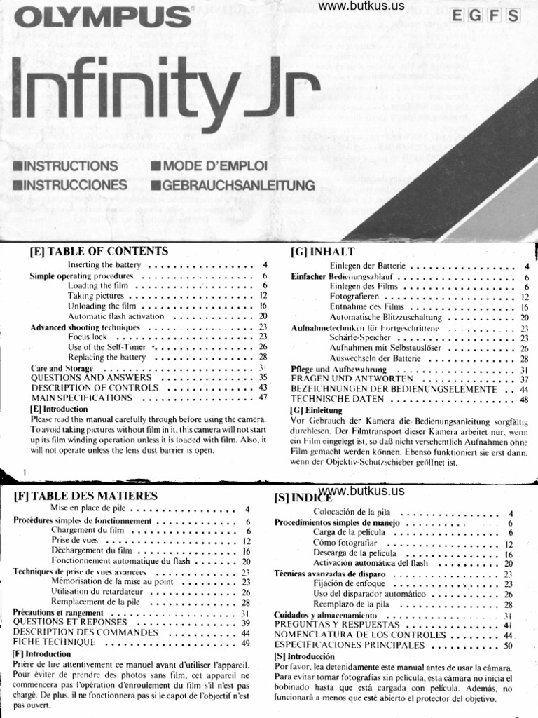 Manuel d'utilisation Olympus Infinity JR | PDF