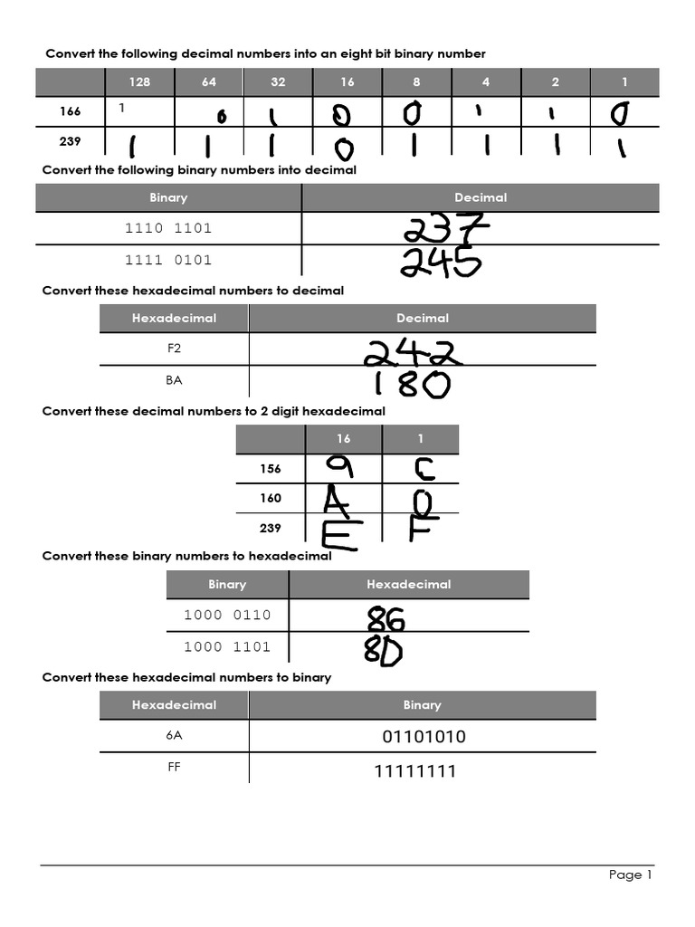 Homework 4 Binary, Decimal and Hexa Conversion | PDF