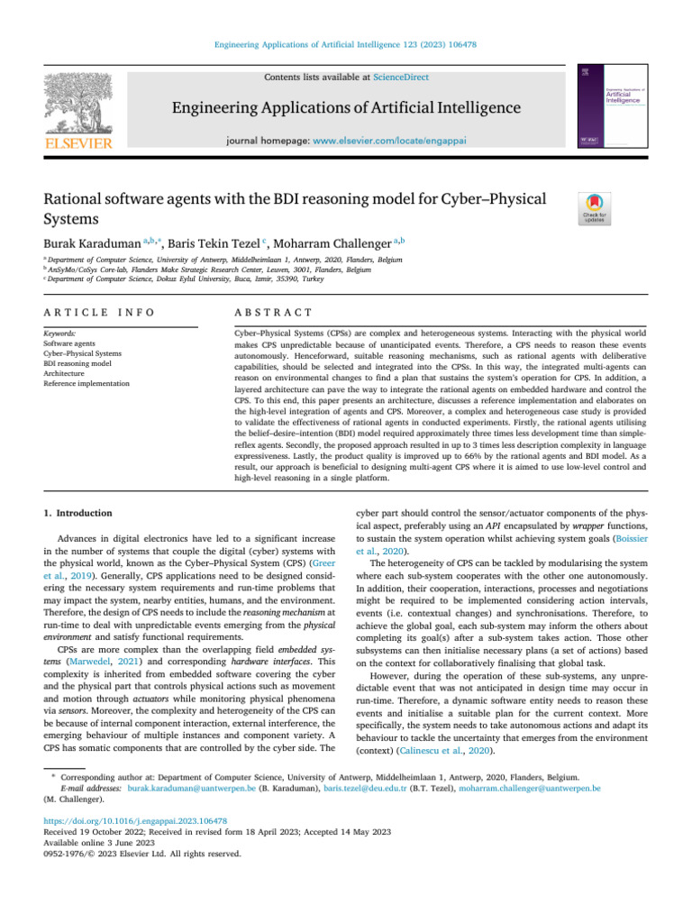 11. Rational Software Agents with the BDI Reasoning Model for Cyber–Physical Systems | PDF ...